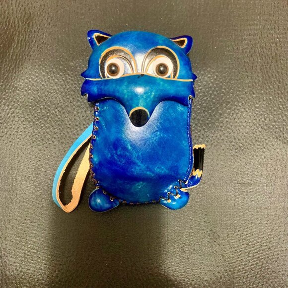 Handmade | Bags | Handmade Blue Leather Fox Coin Purse Cute Animal ...